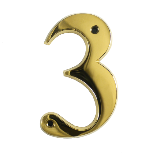 3'' PVD Gold Bevelled Edge Screw Fix Number 3 Door Number